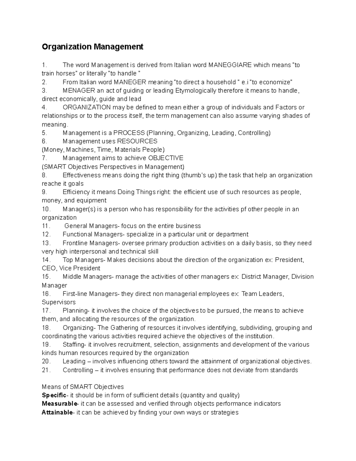 OM - OM reviewer - Organization Management 1. The word Management is ...