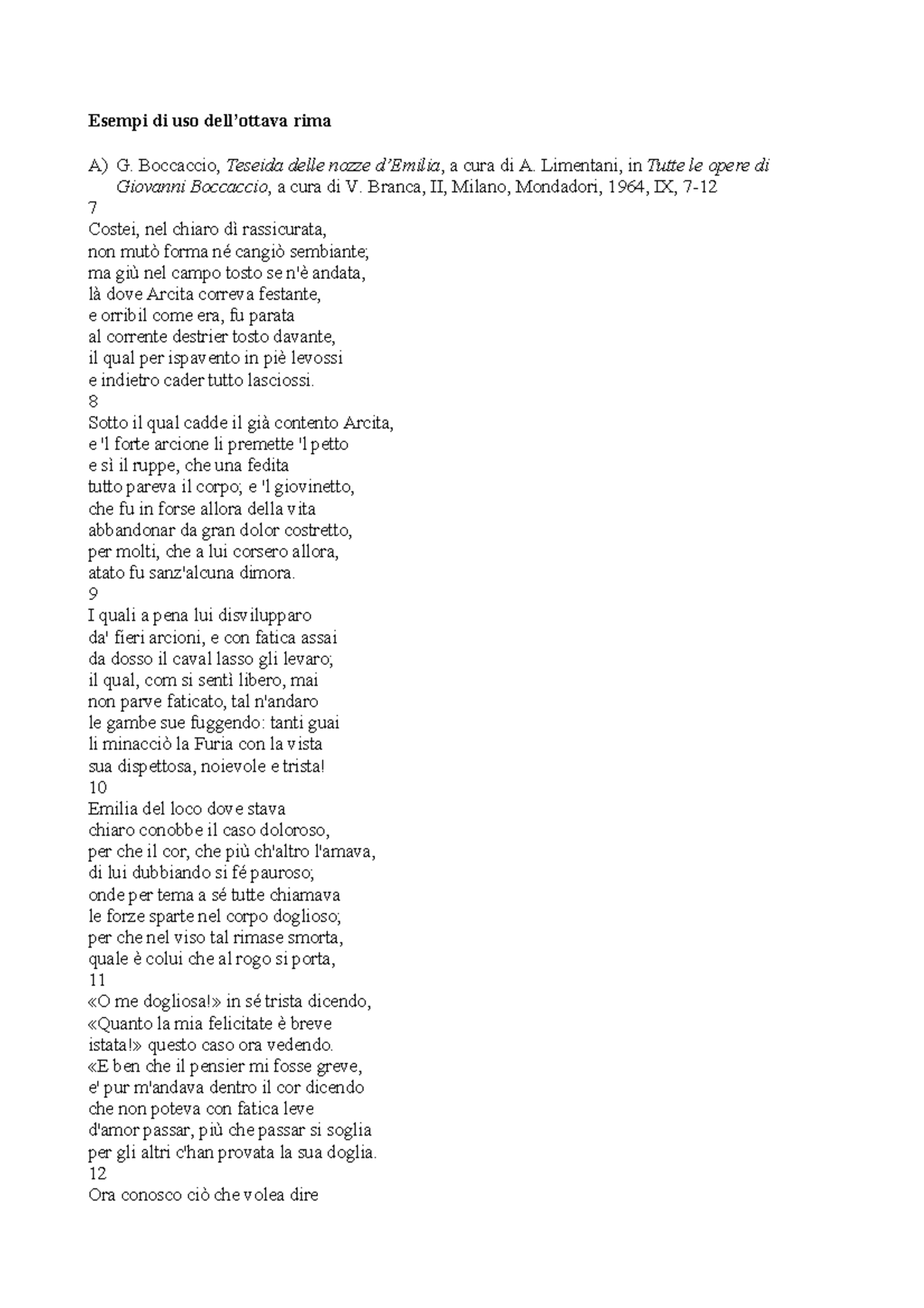 Ariosto-testi ultimo - Esempi di uso dell’ottava rima A) G. Boccaccio ...