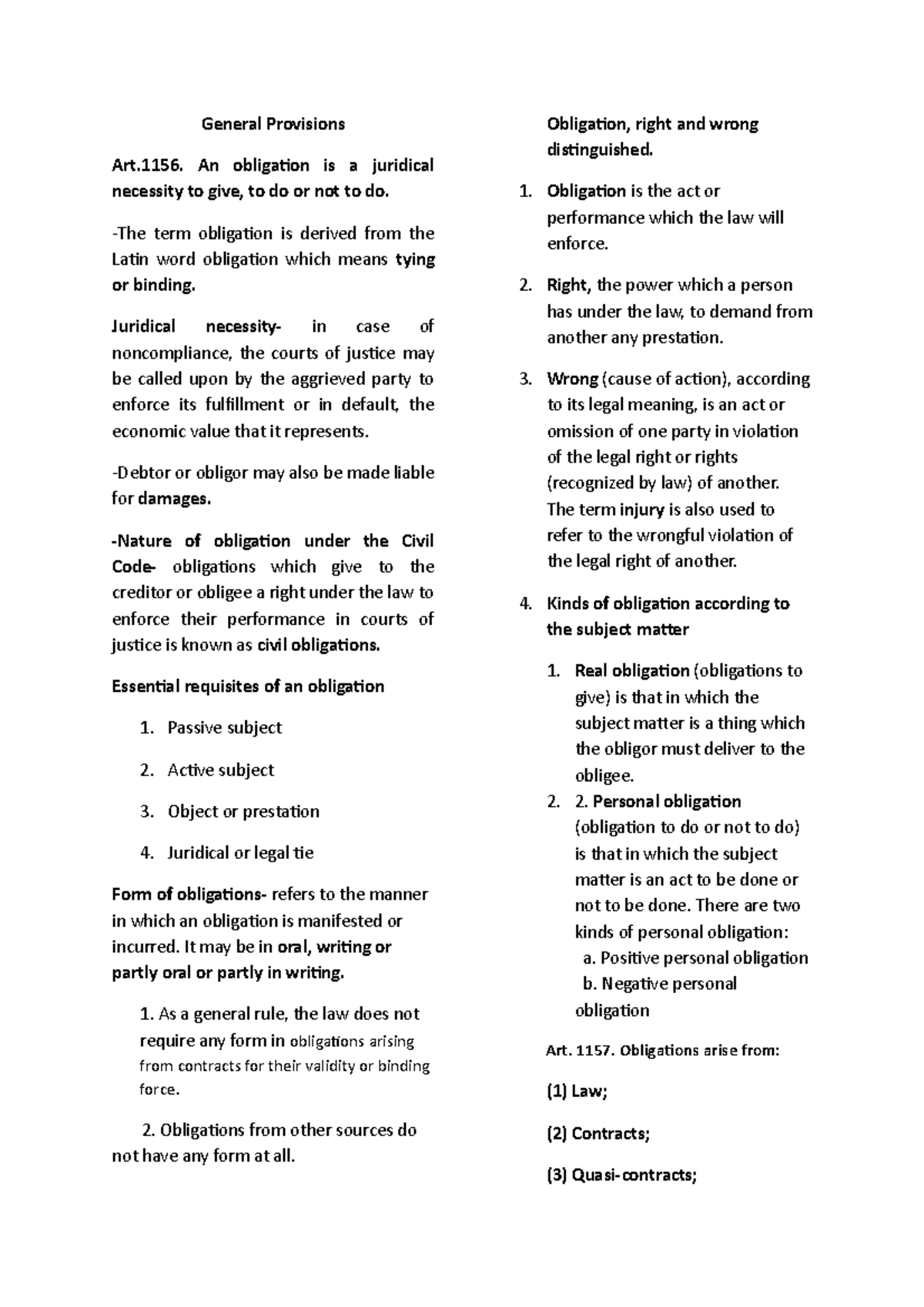 General Provisions Business Law - Obligation And Contracts - Studocu
