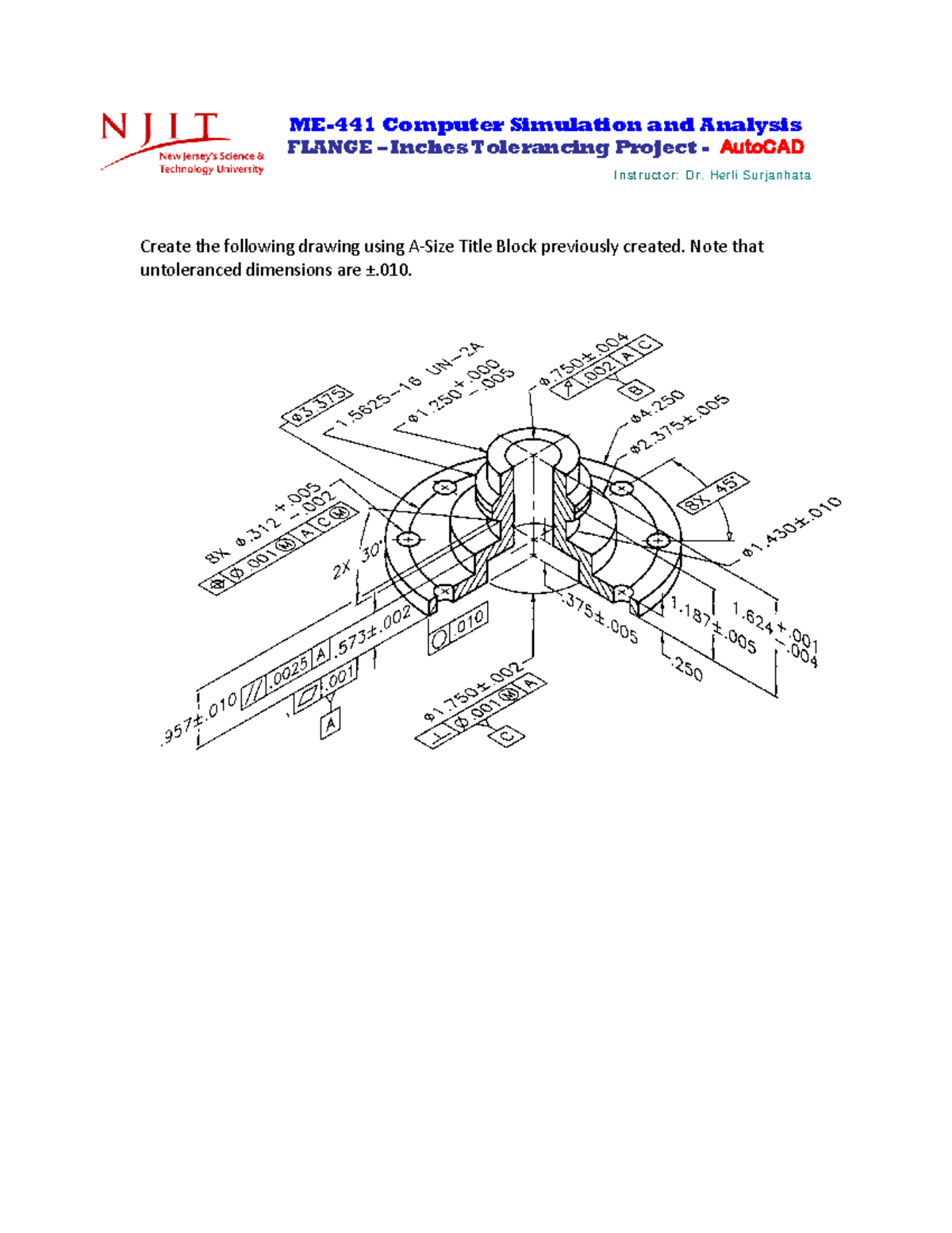 Flange Inches Tolerancing Assignment - ME 441 - ME-441 Computer ...