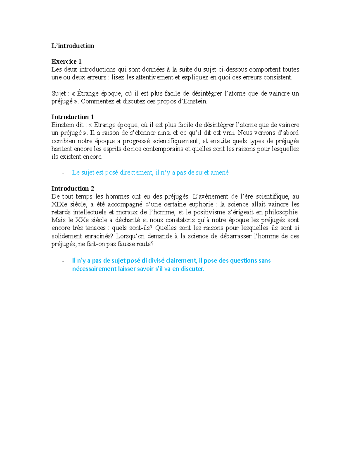 Exercice Introduction - L’introduction Exercice 1 Les deux ...