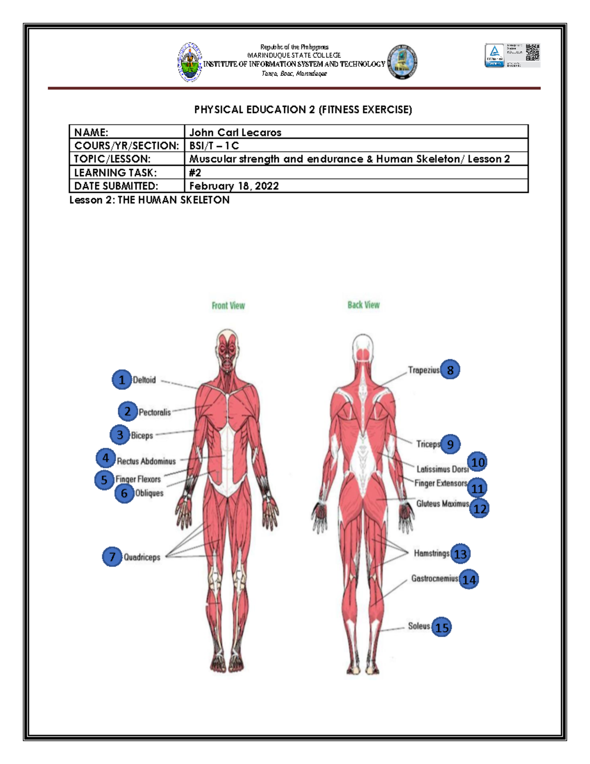 Learning Task 2 - Assignment for Physical Education - MARINDUQUE STATE ...