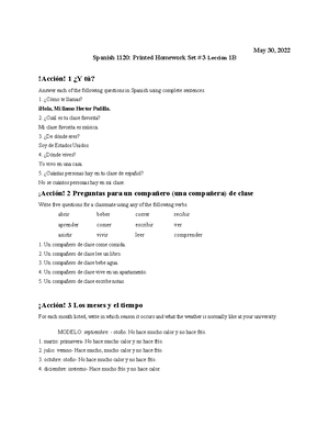 Spanish 1120 Extended Writing Homework Set 2 - Spanish 1120: Printed ...