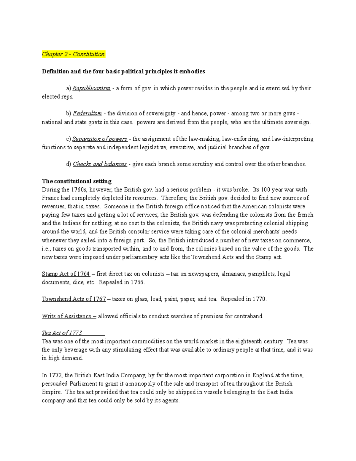 POLI 2051 Chapter 2 study guide - Chapter 2 - Constitution Definition ...