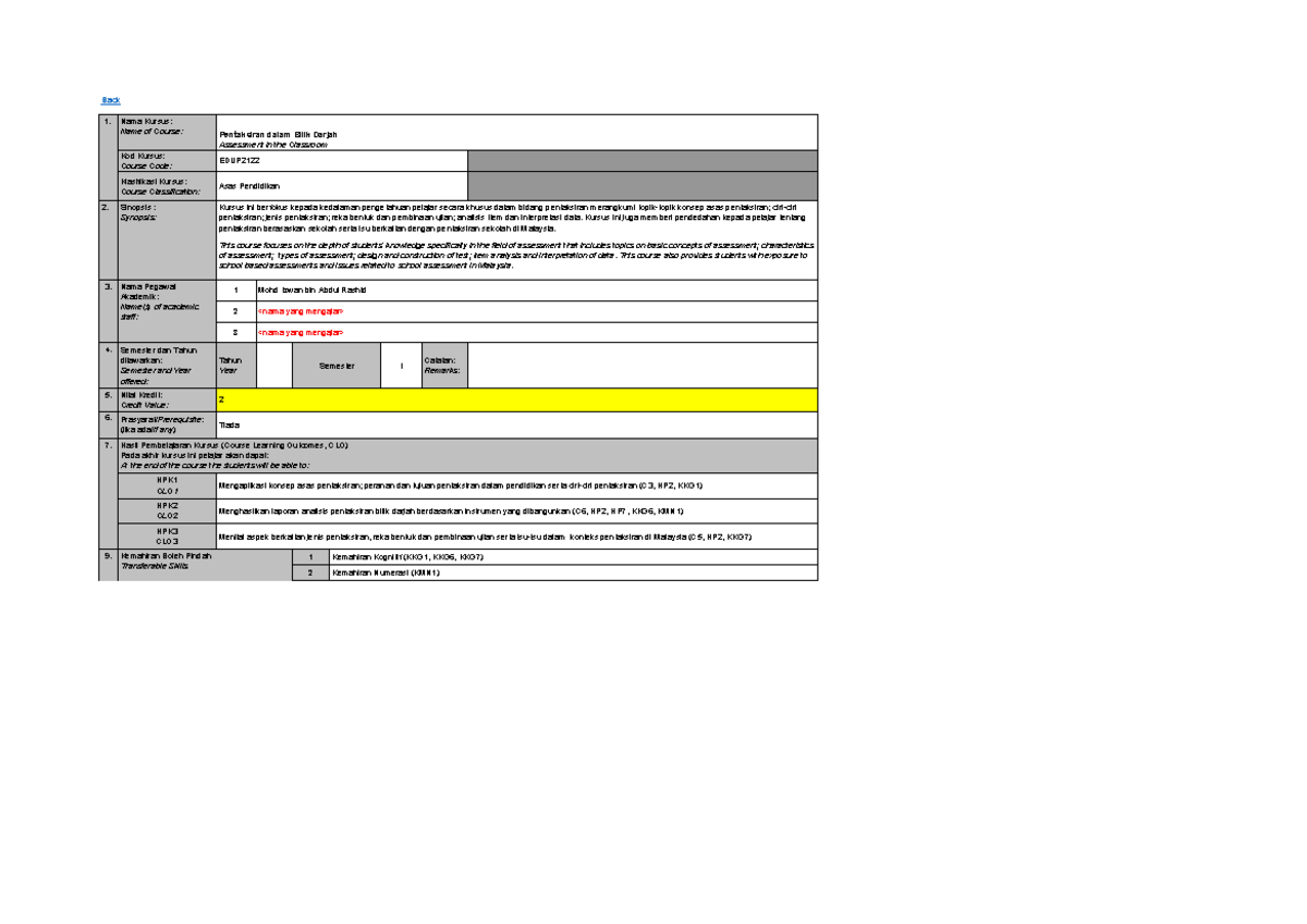 MK PBD - MK PBD IPG - Back Nama Kursus: Name of Course: Pentaksiran ...