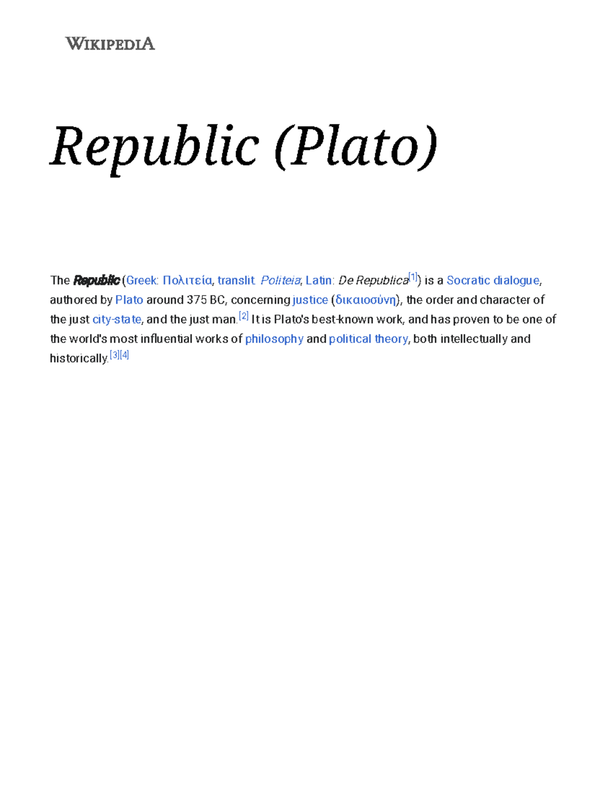 Republic (Plato) - Wikipedia - Republic (Plato) The Republic (Greek ...