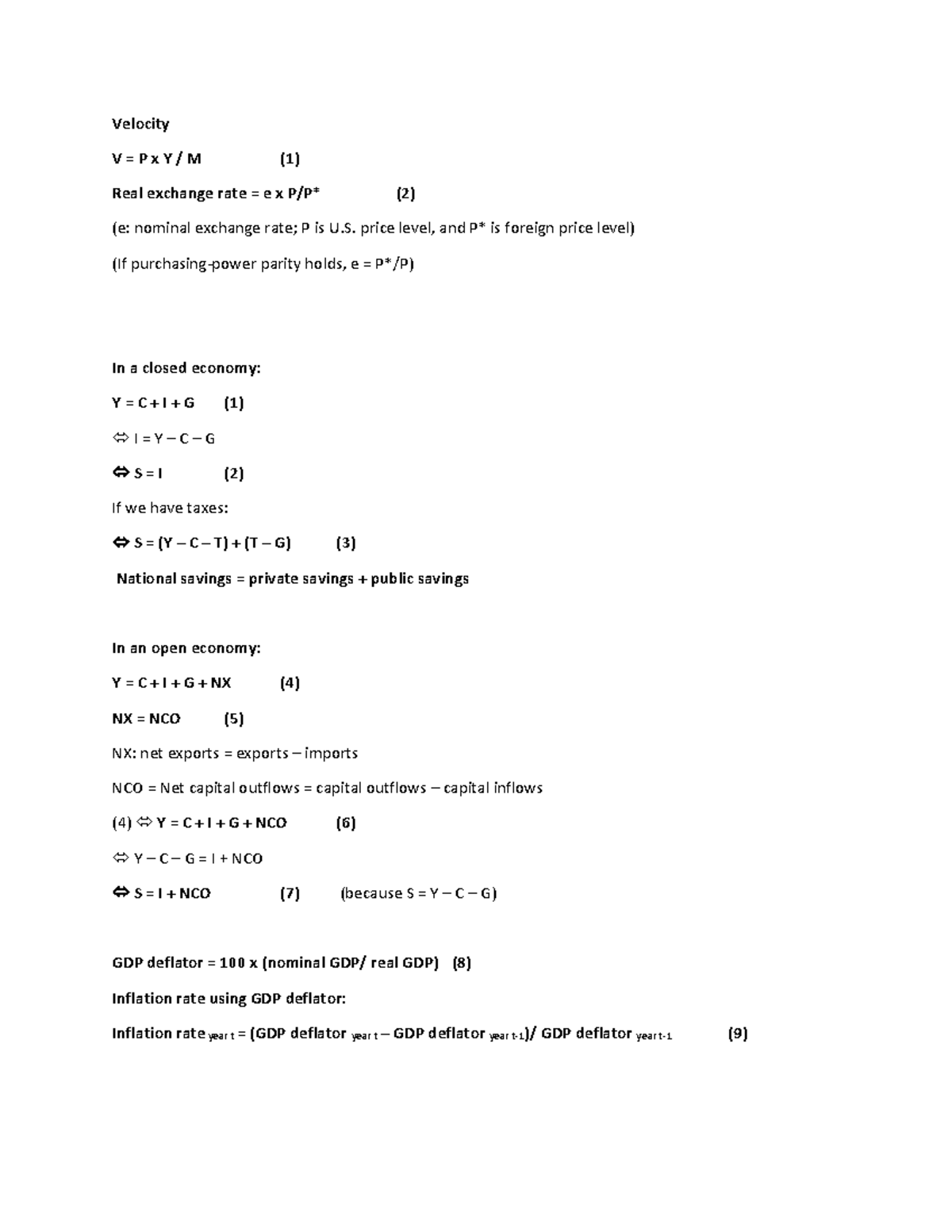 Some-Macro-Formulas - Formula - Velocity V = P x Y / M (1) Real ...