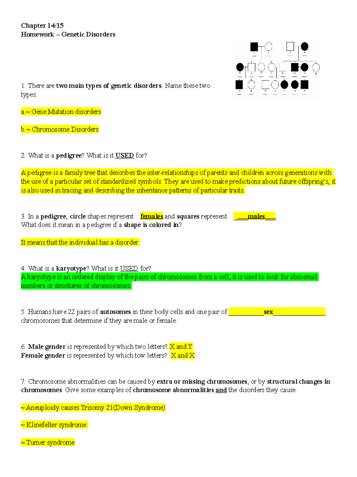 Genetics Disorders studyguide - Chapter 14/ Homework – Genetic ...