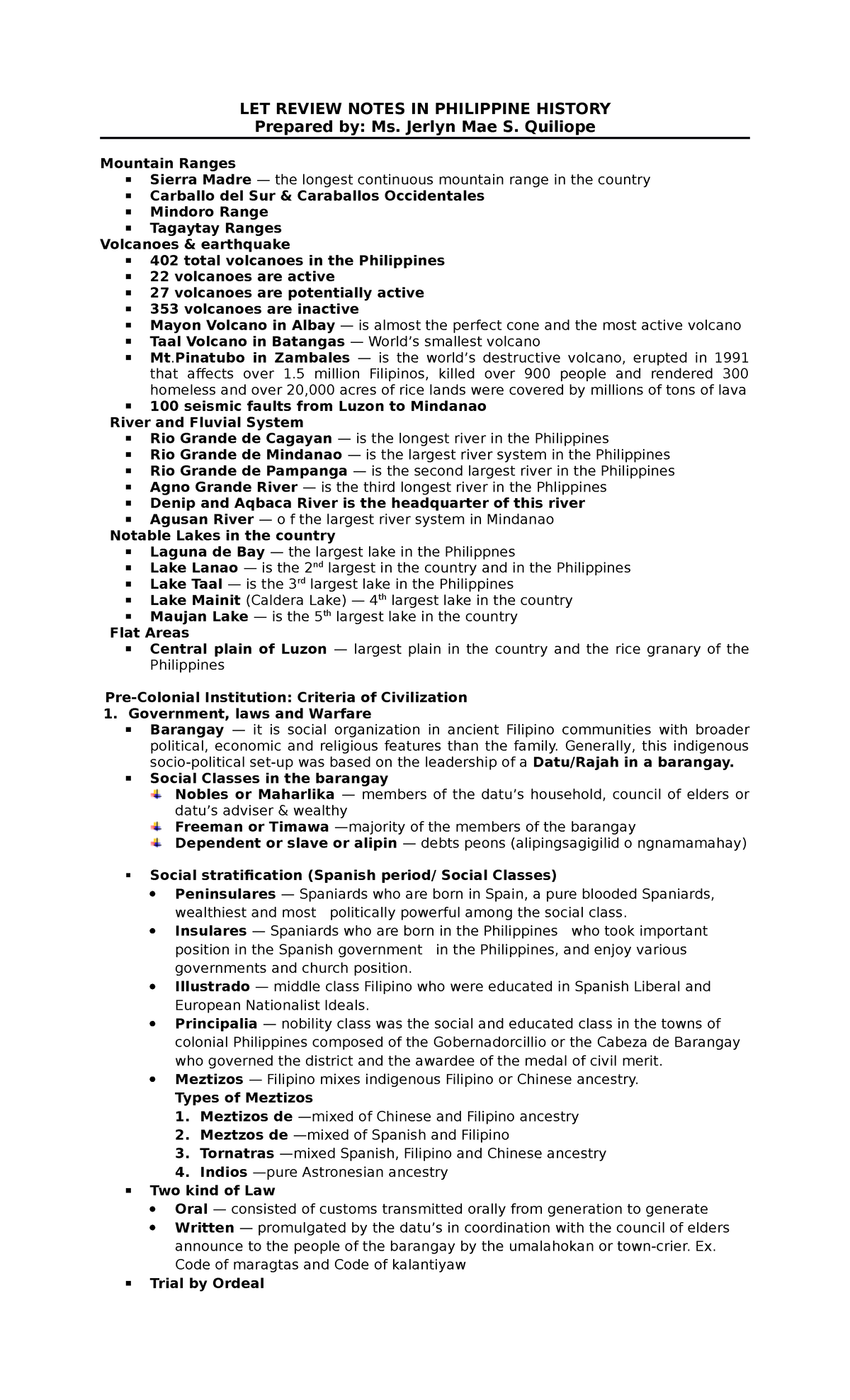 Phiippine History LET Notes Copy - LET REVIEW NOTES IN PHILIPPINE ...