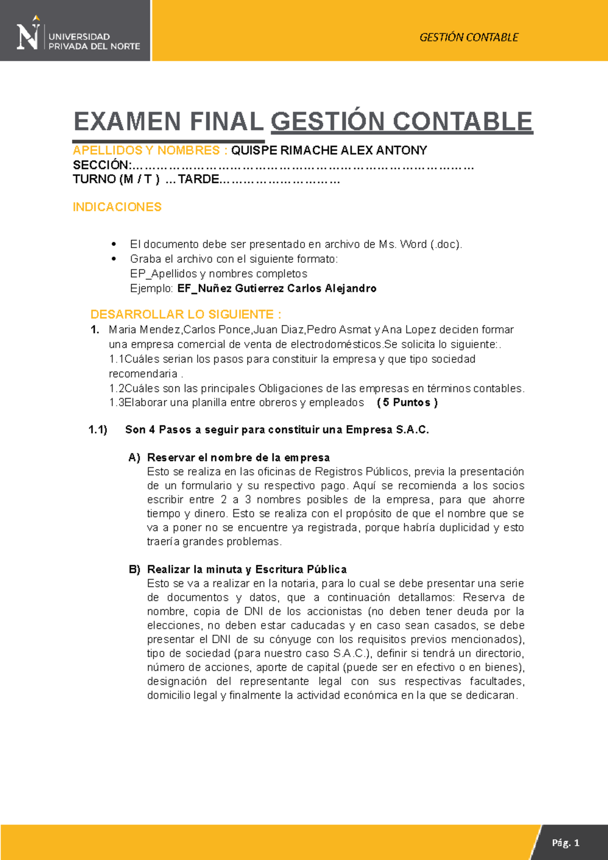 Examen Final UPN ciclo 2021-2 - GESTIÓN CONTABLE EXAMEN FINAL GESTIÓN CONTABLE APELLIDOS Y ...