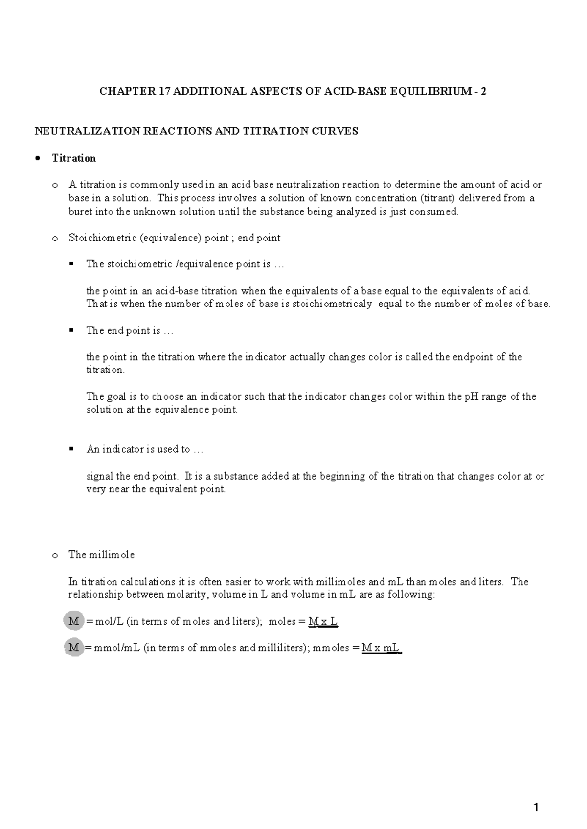 Chapter 17-2 Lecture Notes - CHAPTER 17 ADDITIONAL ASPECTS OF ACID-BASE ...