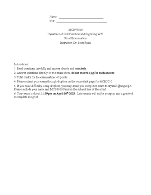 Lecture 2 - Signaling Pathways - MCB*3010 - Studocu
