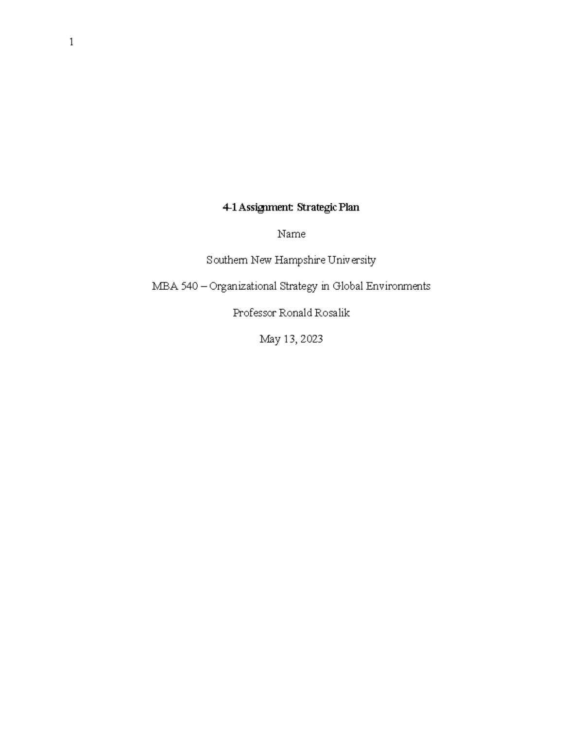 4-1 Assignment- Strategic Plan - 4-1 Assignment: Strategic Plan Name ...