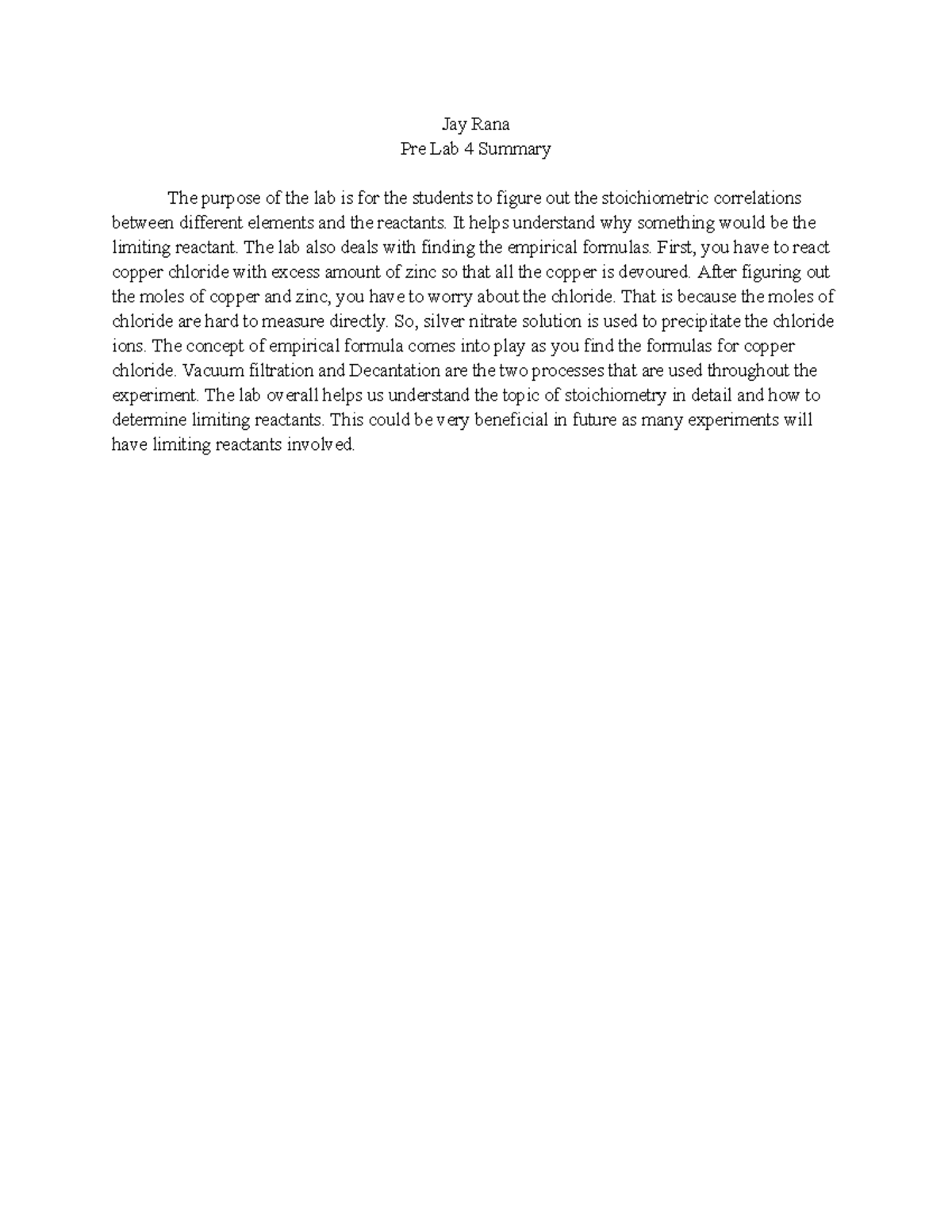 Pre Lab 4 Summary - Jay Rana Pre Lab 4 Summary The purpose of the lab ...