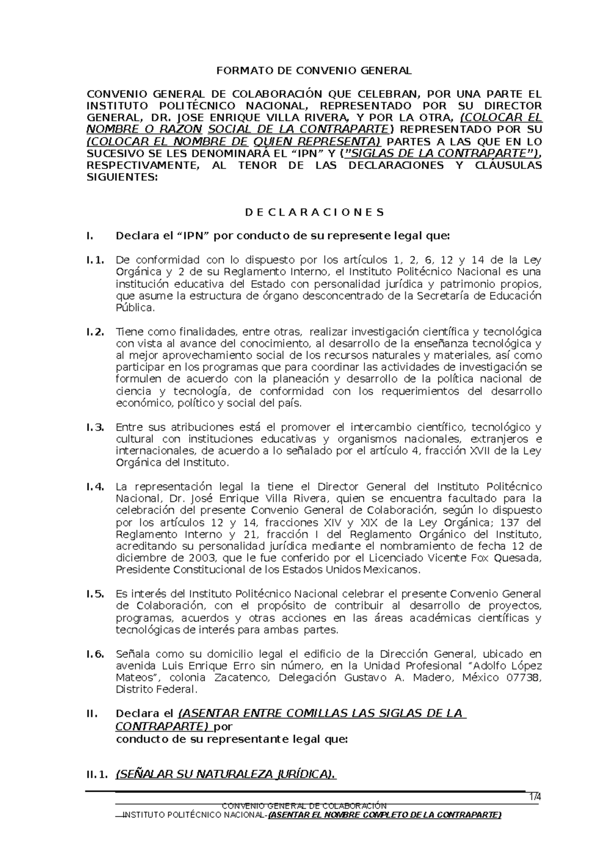 Convenio General - 1 / CONVENIO GENERAL DE COLABORACIÓN FORMATO DE CONVENIO GENERAL CONVENIO ...