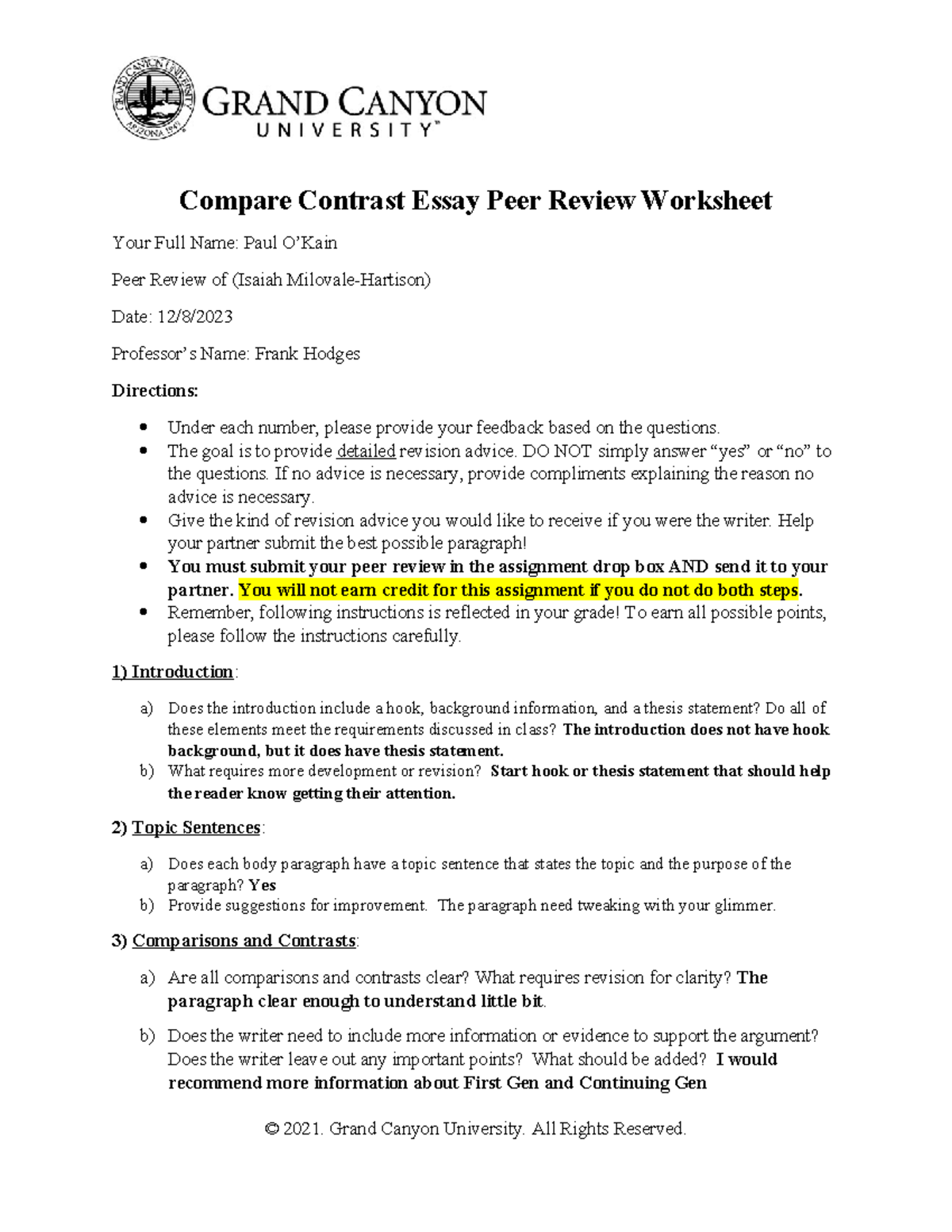 Peer Reviewed Compare & Contrast Essay - Compare Contrast Essay Peer ...