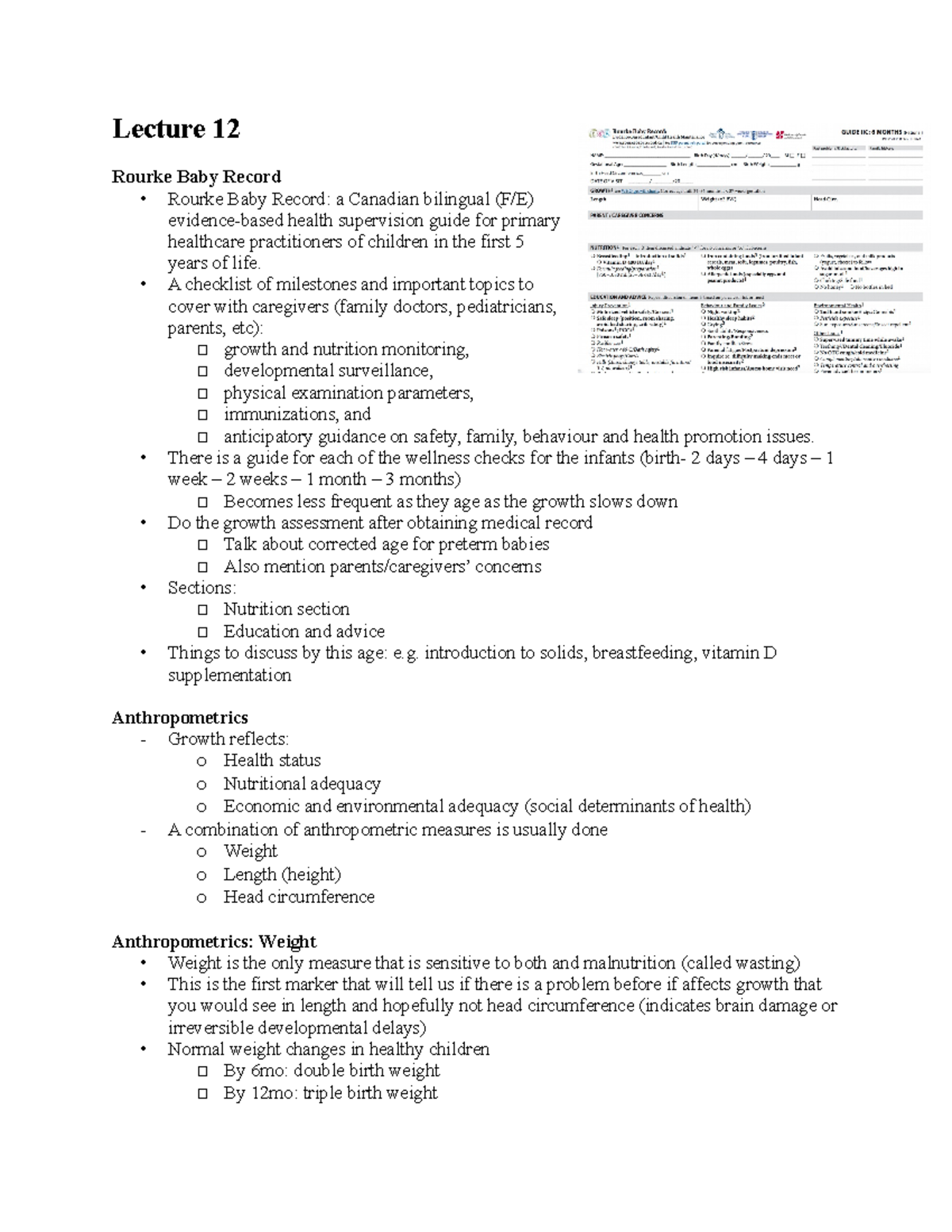 Lecture Twelve Completed Notes - Lecture 12 Rourke Baby Record - Rourke ...