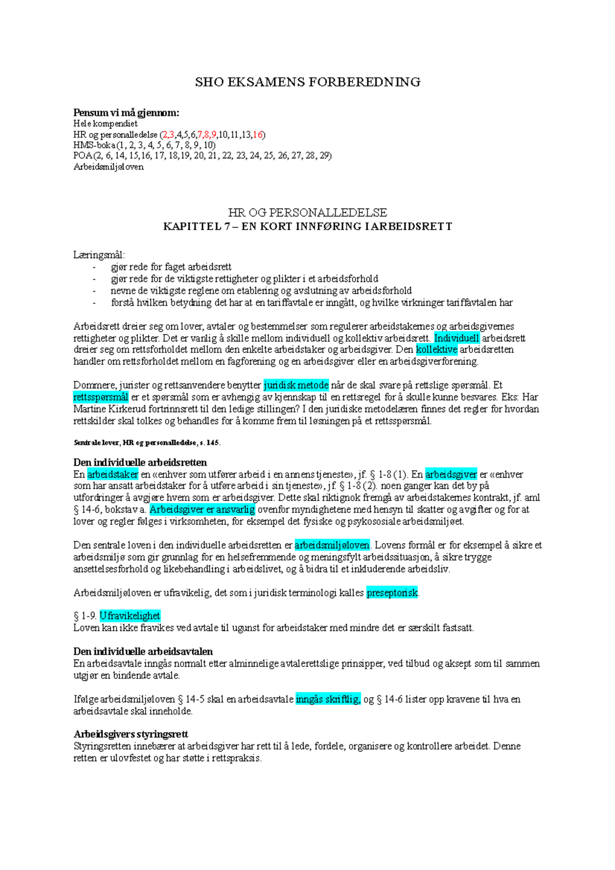SHO Forberedelser - Notater fra Strategisk HR-ledelse. - SHO EKSAMENS FORBEREDNING Pensum vi må ...
