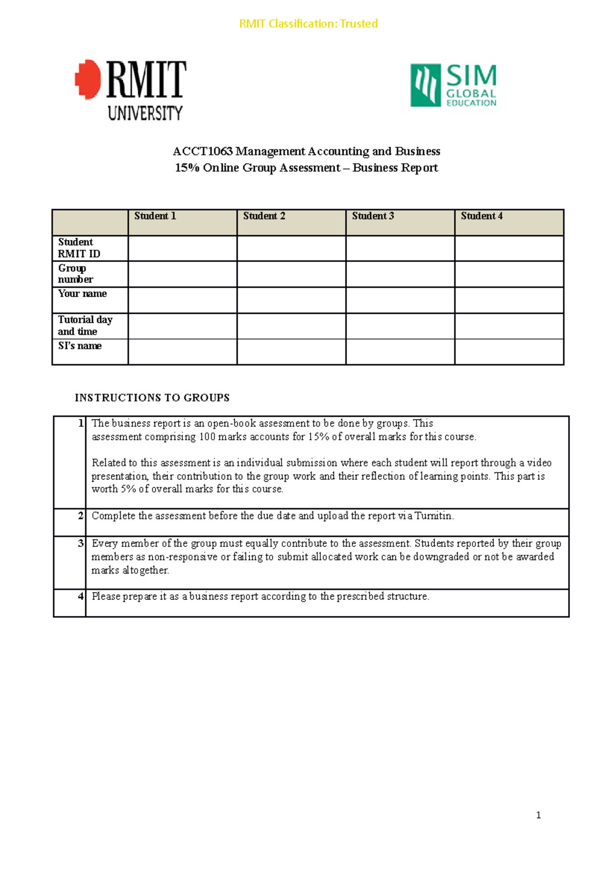 Maf a1 - to practice for assignment 3 - ACCT1063 Management Accounting ...