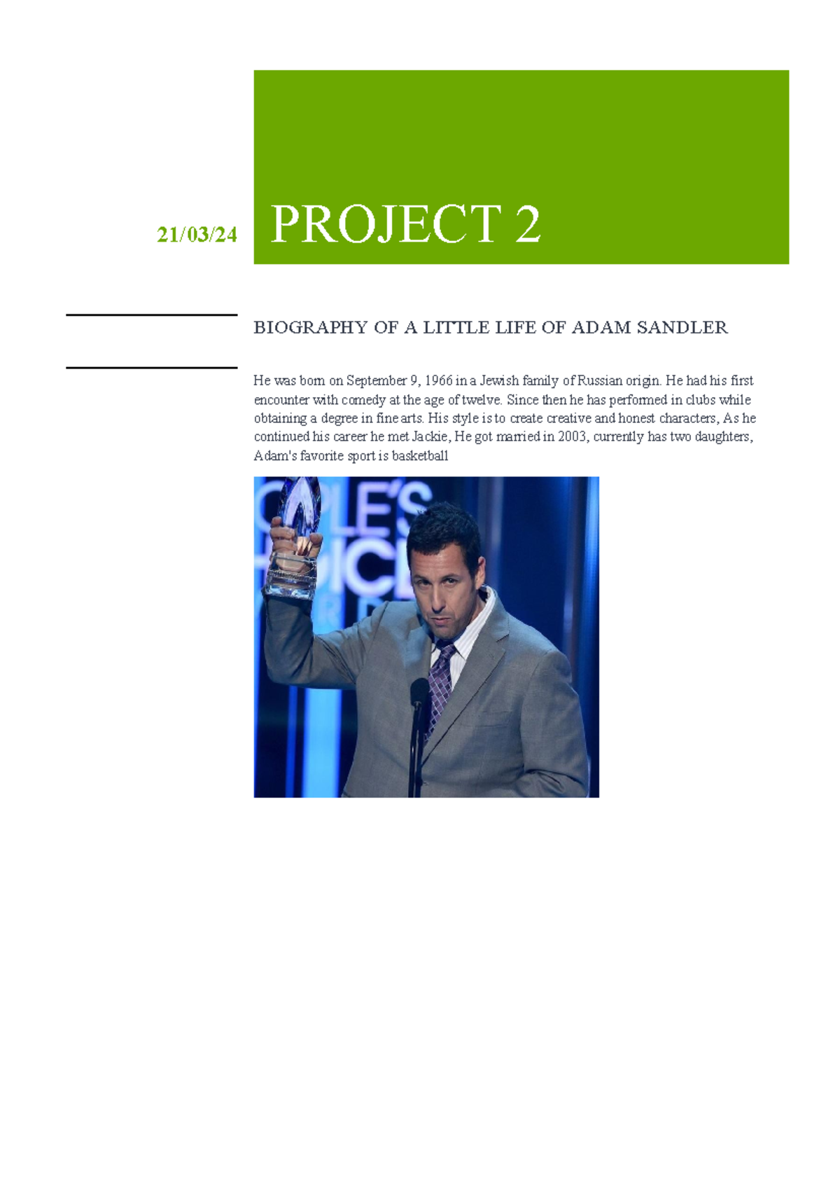 Project basic 3 - Ingles PreIntermedio Unit 1-2 - 21/03/24 PROJECT 2 BIOGRAPHY OF A LITTLE LIFE ...