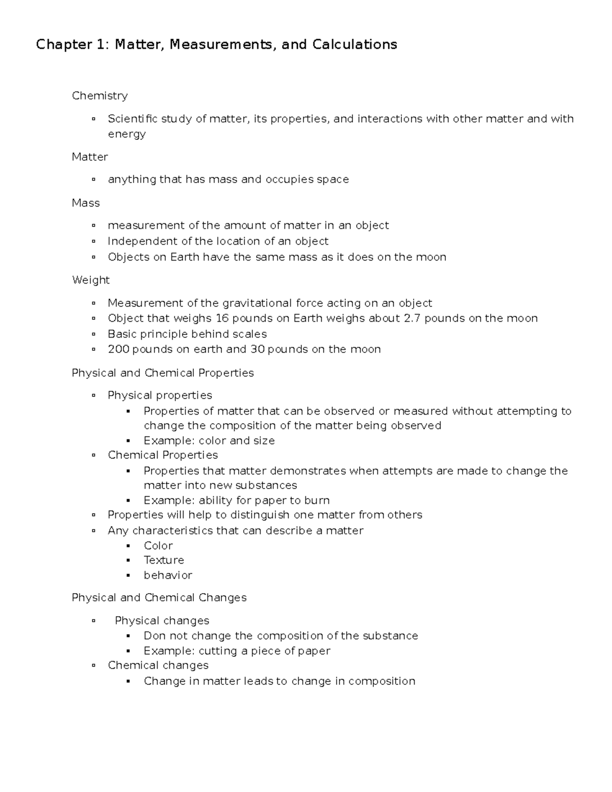 Chemistry Chapter 1 - Chapter 1: Matter, Measurements, and Calculations ...