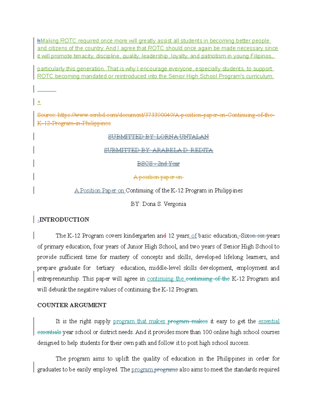 373390049 A Position Paper On Continuing Of The K 12 Program In 