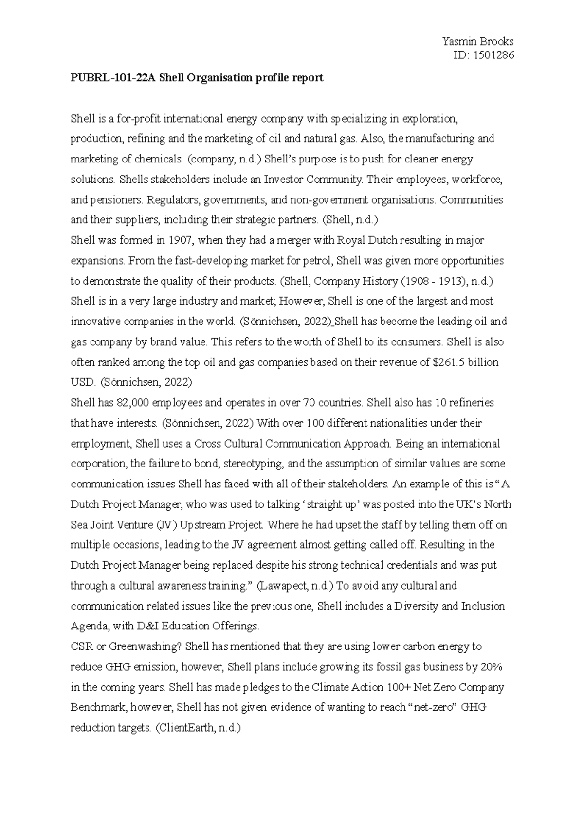 PUBRL101 Shell report - Yasmin Brooks ID: 1501286 PUBRL-101-22A Shell ...