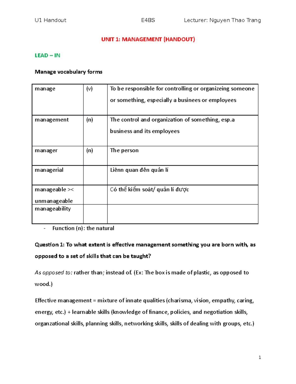 1. U1 Handout - guttttt 0000mmmmgggg - UNIT 1: MANAGEMENT (HANDOUT ...