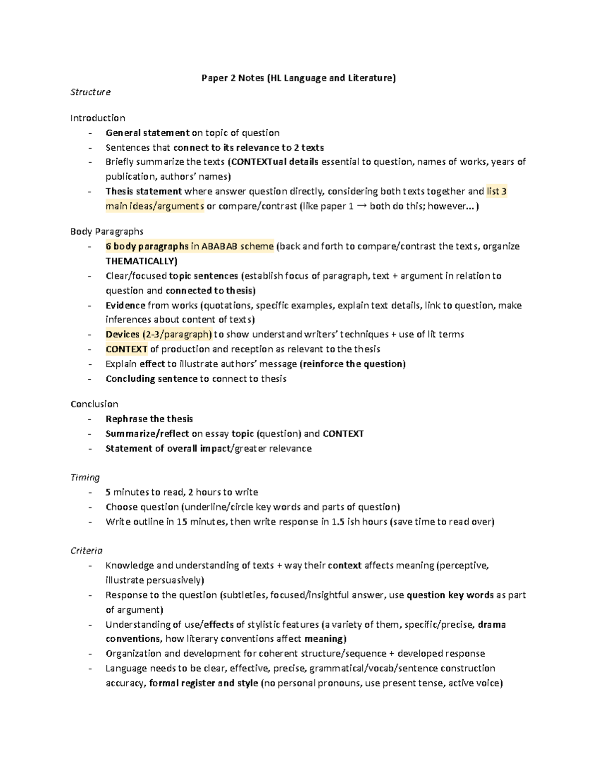 Paper 2 Notes - HL Lang and Lit - Paper 2 Notes (HL Language and ...