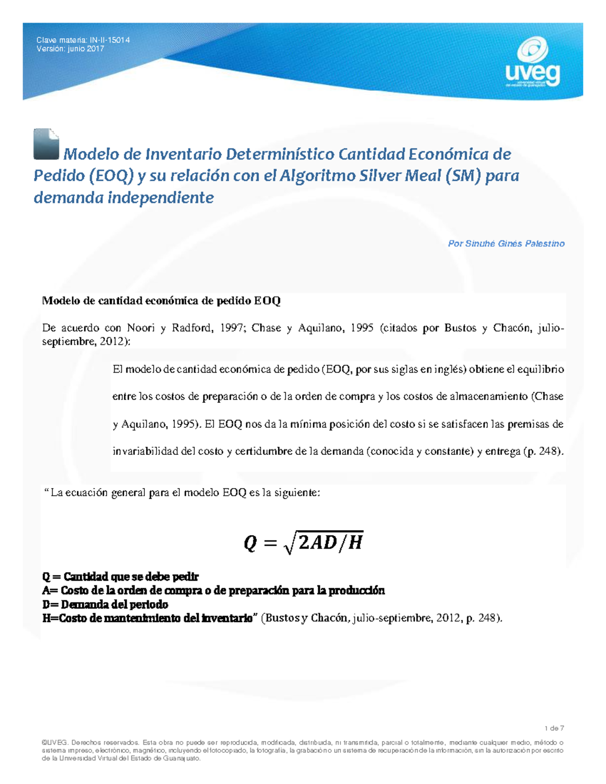 Modelo Inventario Deterministico EOQ Algoritmo Silver Meal demanda ...