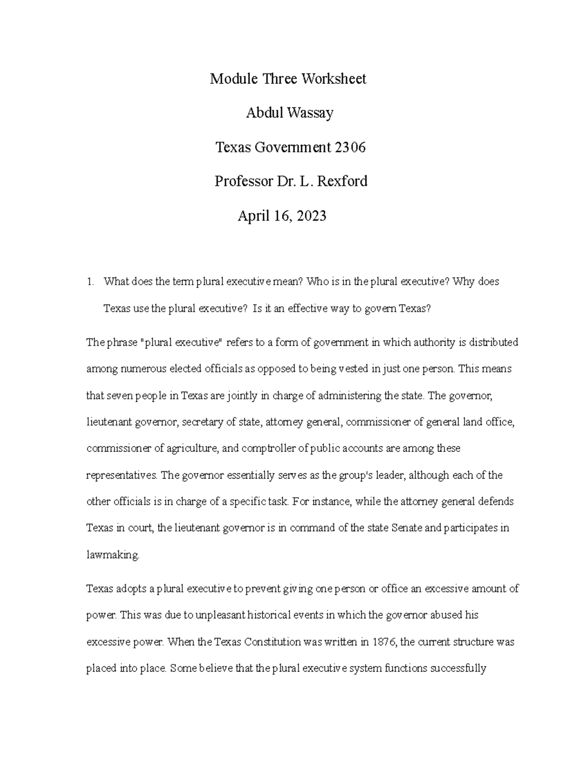 Module Three Worksheet - Module Three Worksheet Abdul Wassay Texas ...