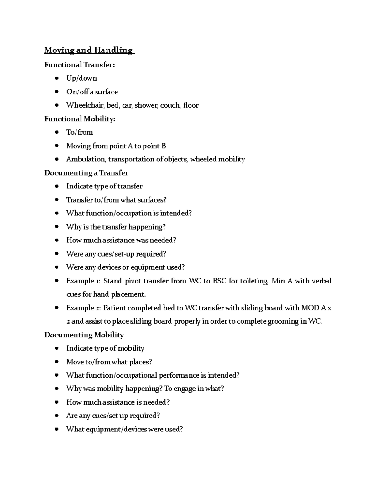 Moving and Handling Notes - Moving and Handling Functional Transfer: Up ...