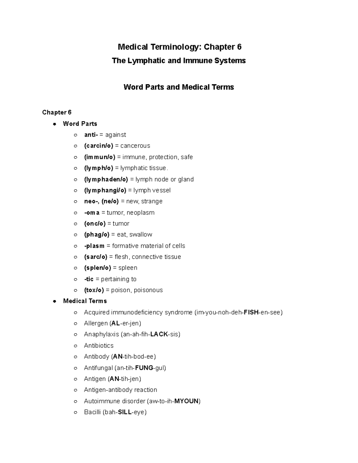 Word Parts and Medical Terms Ch 6 - Medical Terminology: Chapter 6 The ...