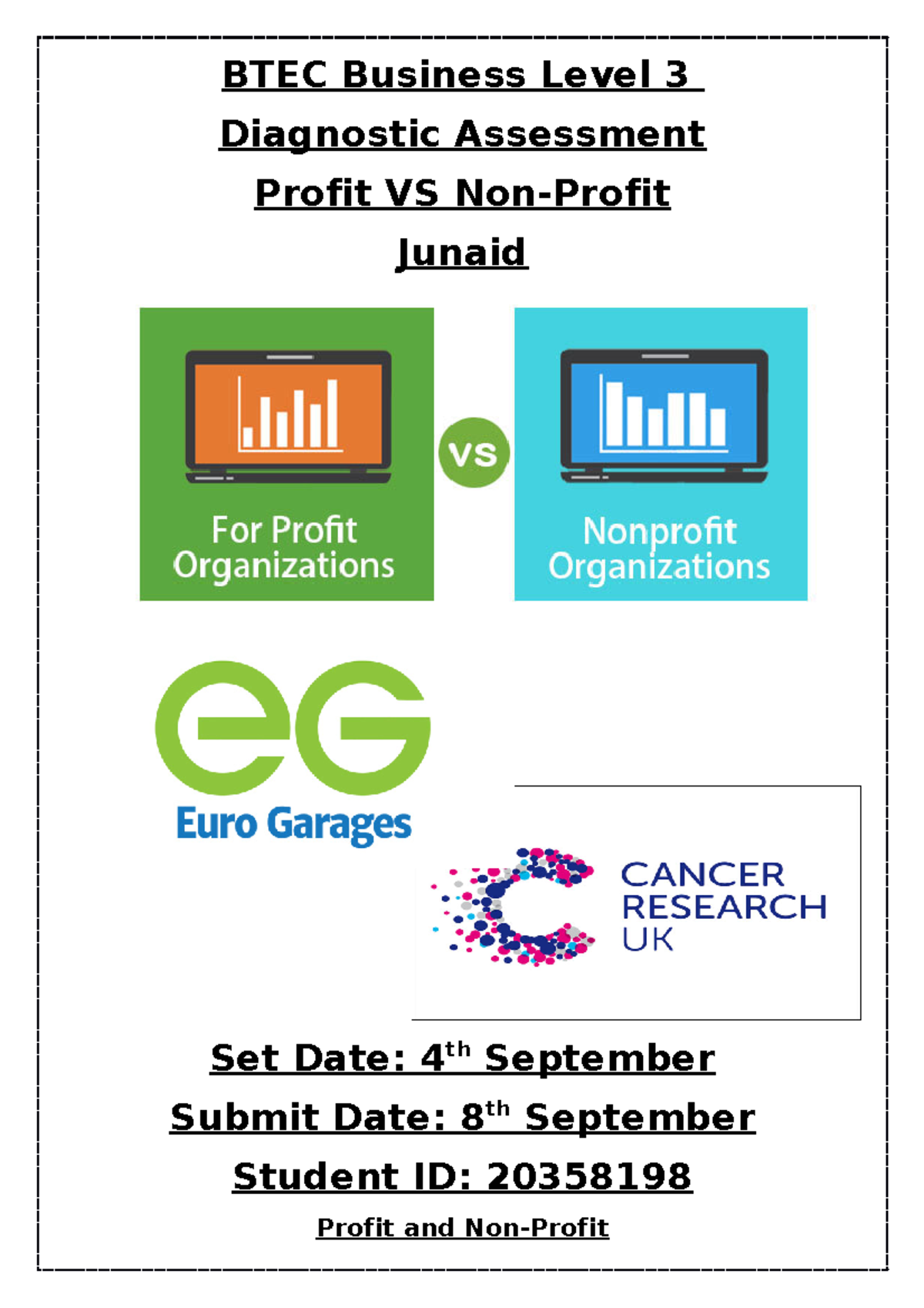 EG VS Cancer Research - Diagonnostic - BTEC Business Level 3 Diagnostic ...