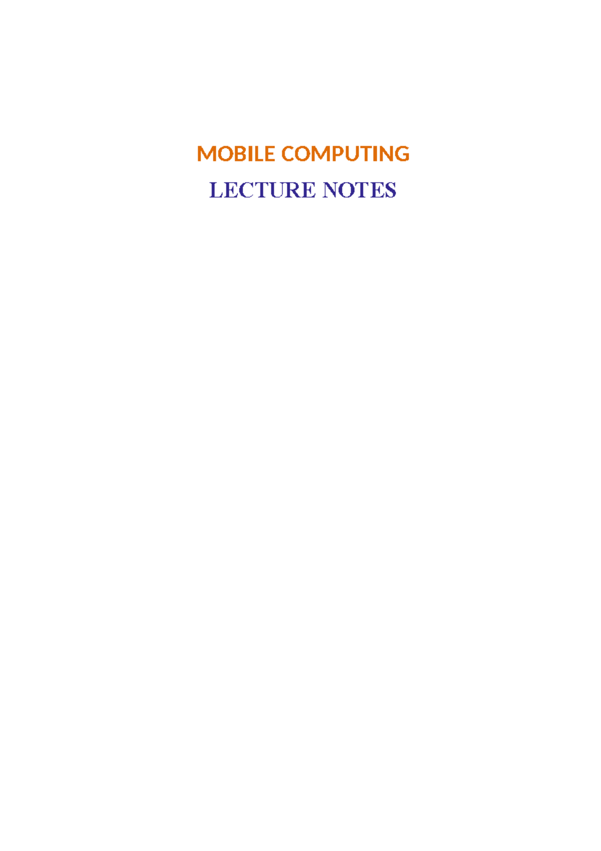 Mobie Computing Mobile Computing Lecture Notes Unit 1 Introduction To Mobile Communication