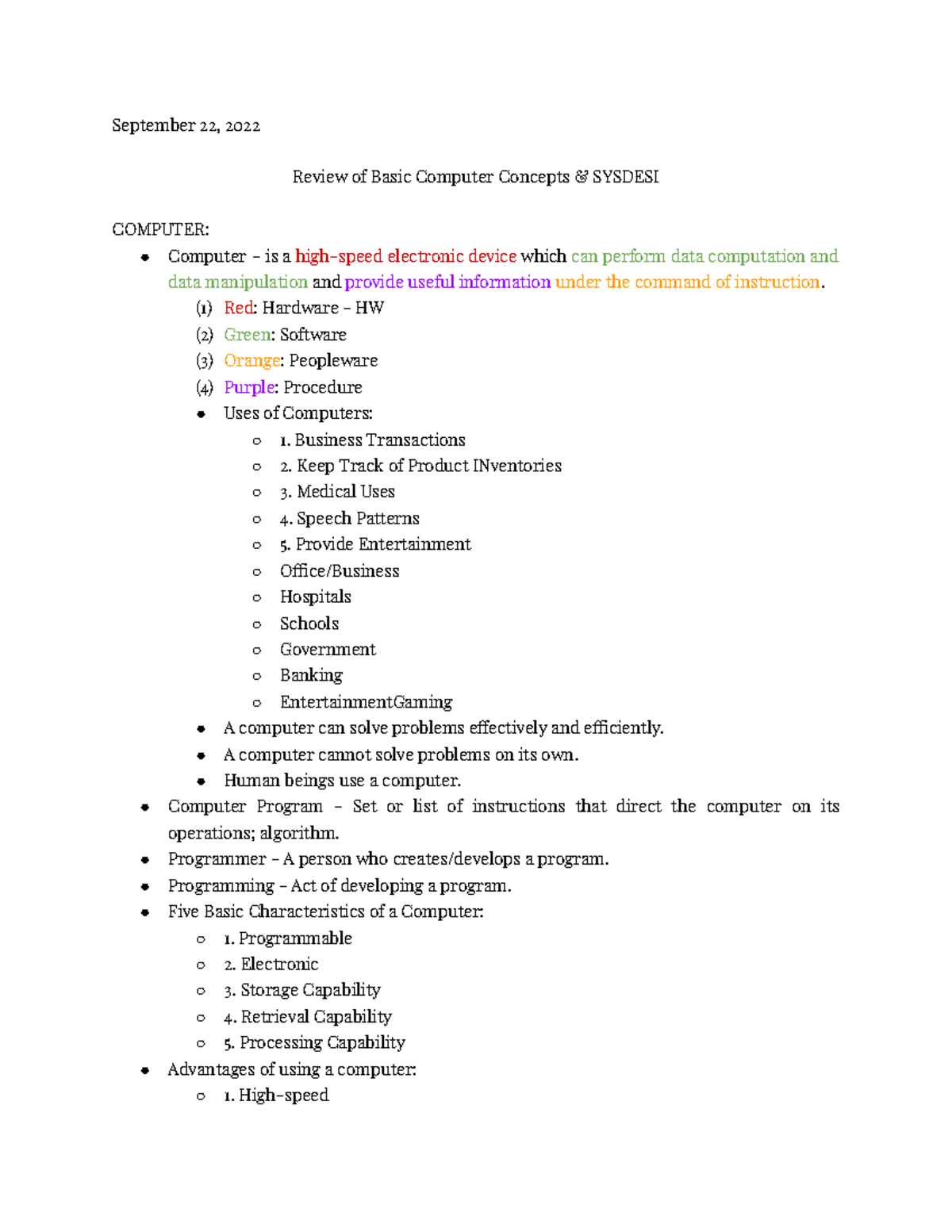 Sisbusi Notes - September 22, 2022 Review of Basic Computer Concepts ...