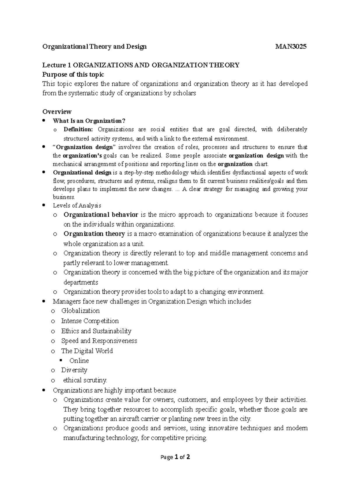 Organizaution and Organization Theory - Organizational Theory and ...