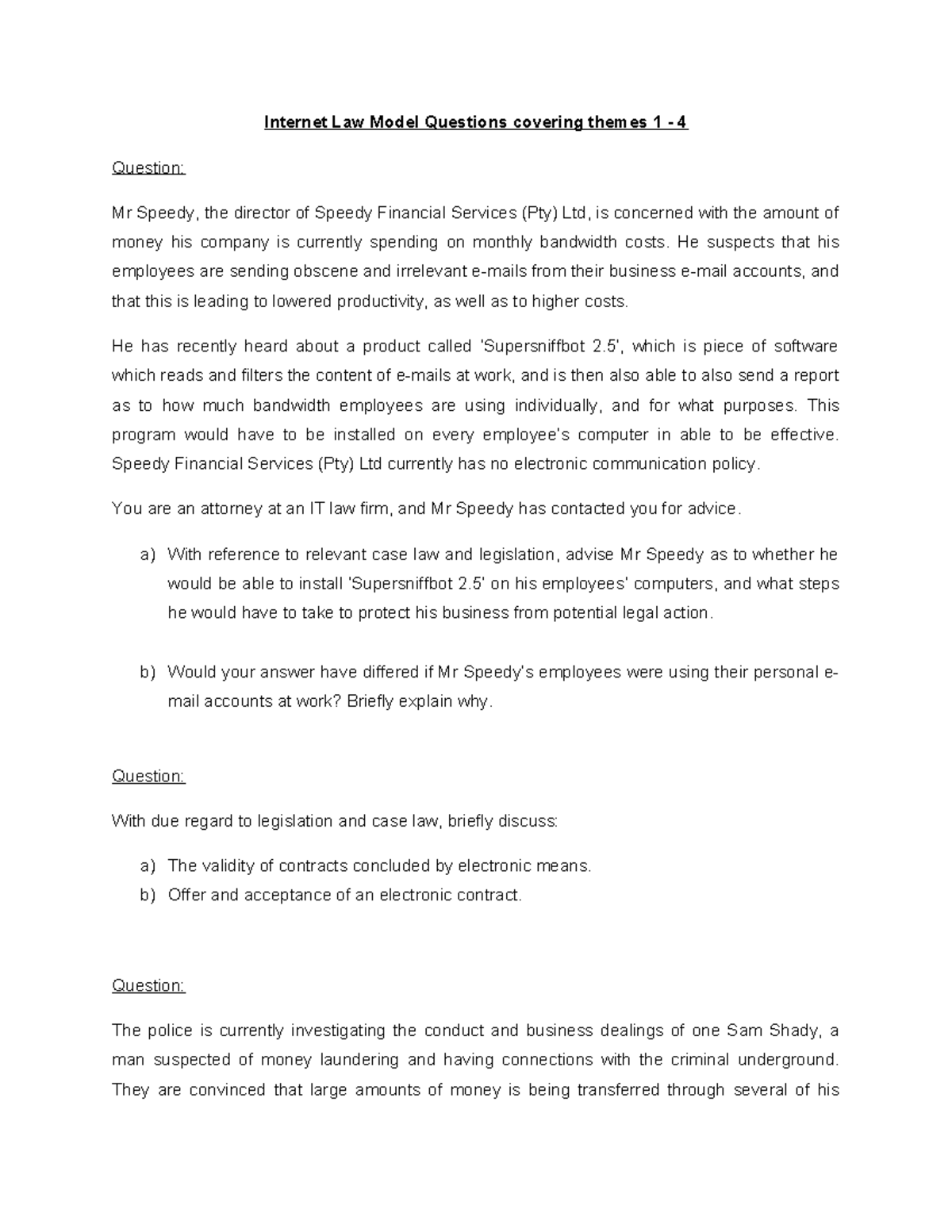 Model Questions Internet Law - Internet Law Model Questions covering ...