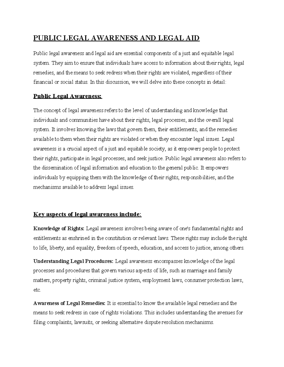 Public Legal Awareness AND Legal AID - PUBLIC LEGAL AWARENESS AND LEGAL ...