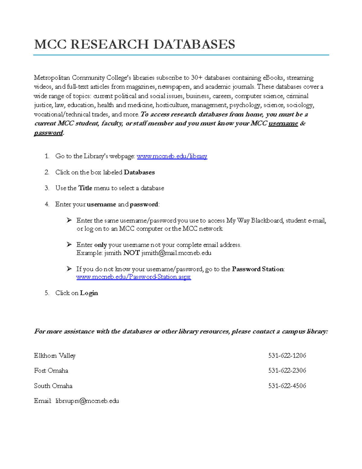 MCC Research databases - MCC RESEARCH DATABASES Metropolitan Community ...