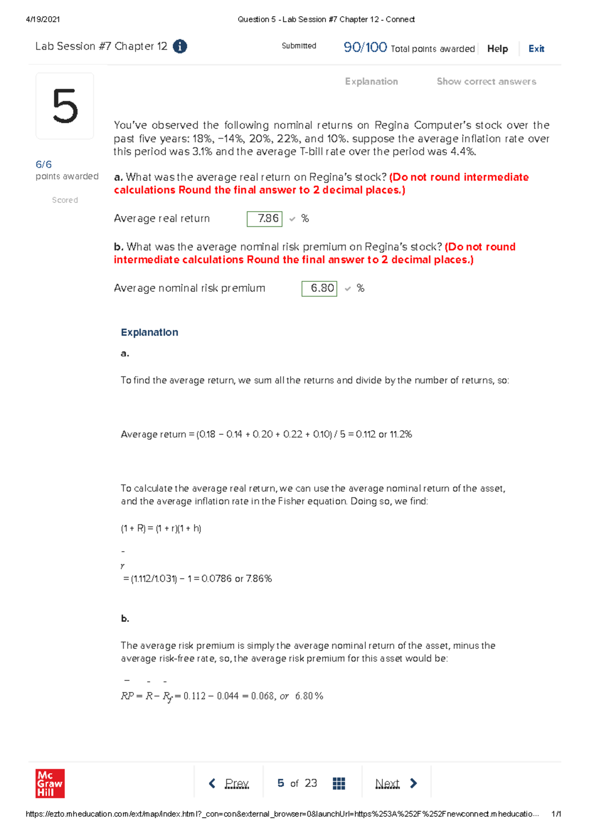Question 5 - Lab Session #7 Chapter 12 - Connect - 4/19/2021 Question 5 ...