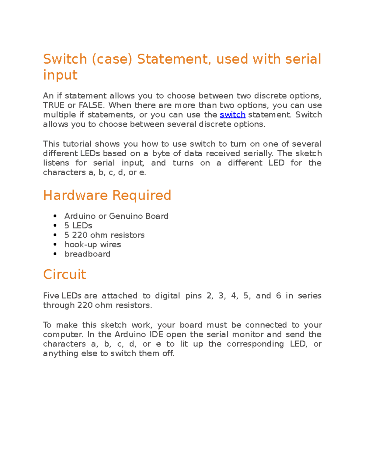 24b Serial Input - hoi nahy roi a - Switch (case) Statement, used with ...