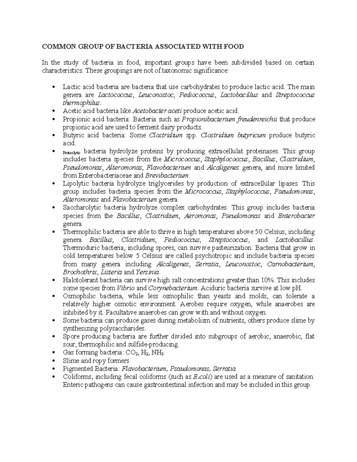 Common groups of bacteria in food - COMMON GROUP OF BACTERIA ASSOCIATED ...