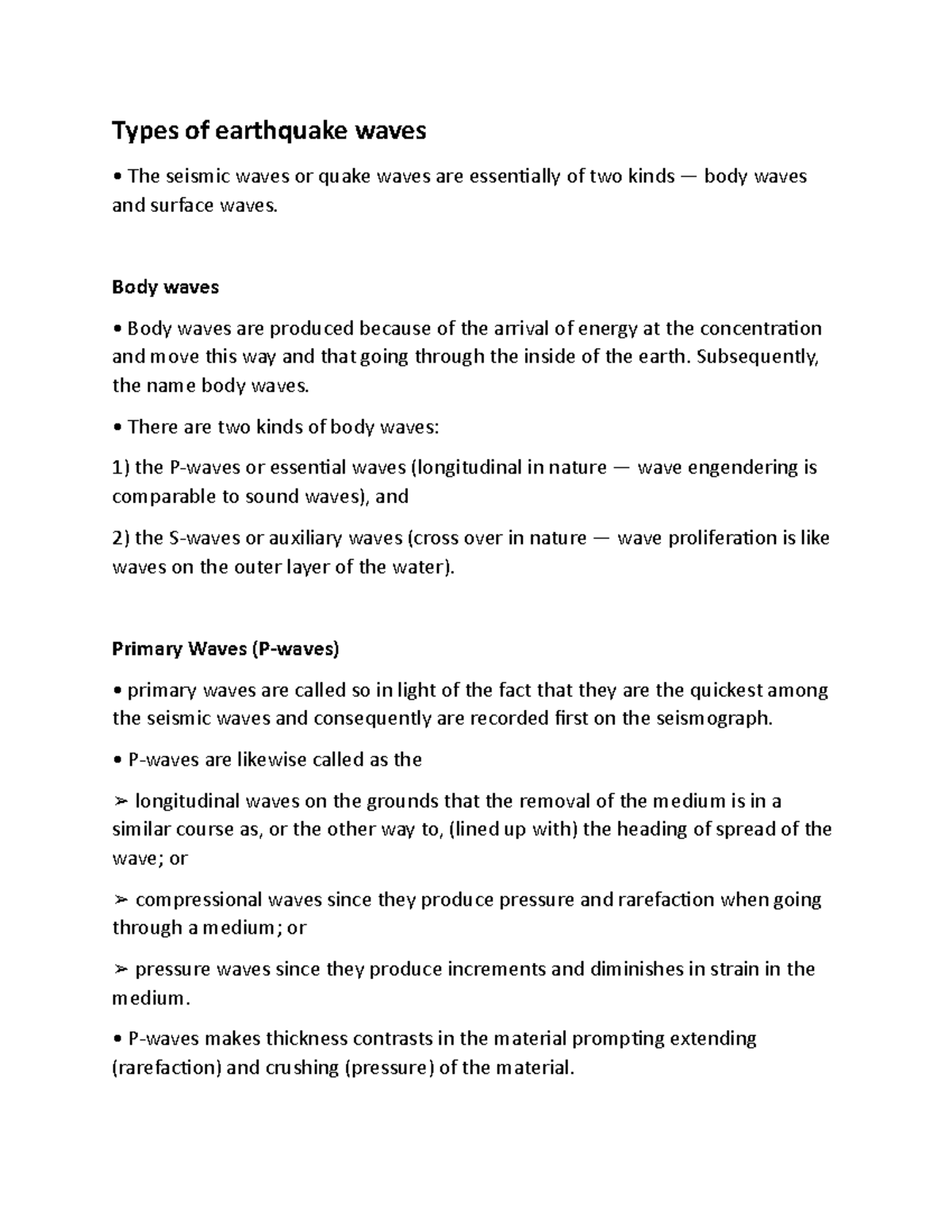 Document - It is from my lecture note - Types of earthquake waves The ...