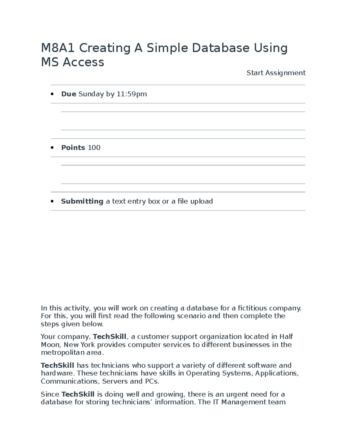 M8A1 Creating A Simple Database Using MS Access - M8A1 Creating A Simple Database Using MS ...