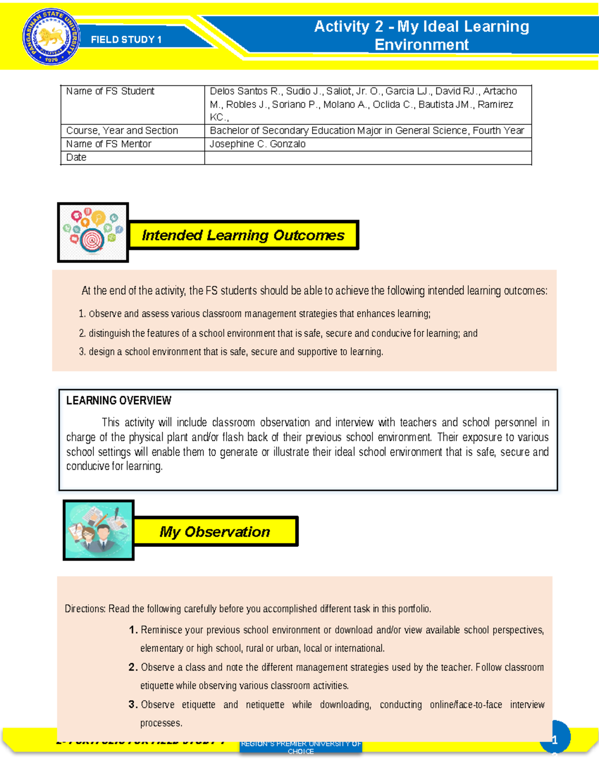 FS1-Activity-2 - FIELD STUDY 1 E- PORTFOLIO FOR FIELD STUDY 1 REGION’S ...