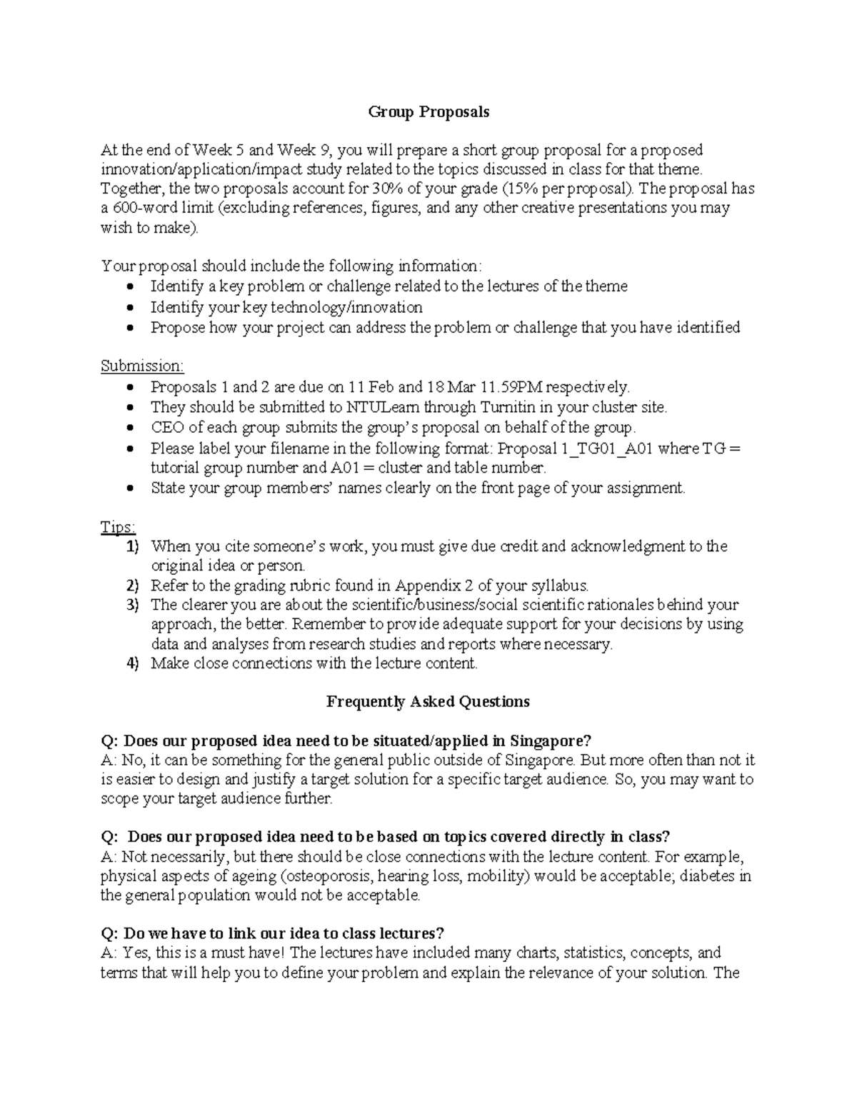 Group Proposal Assignment Guidelines - Group Proposals At the end of ...