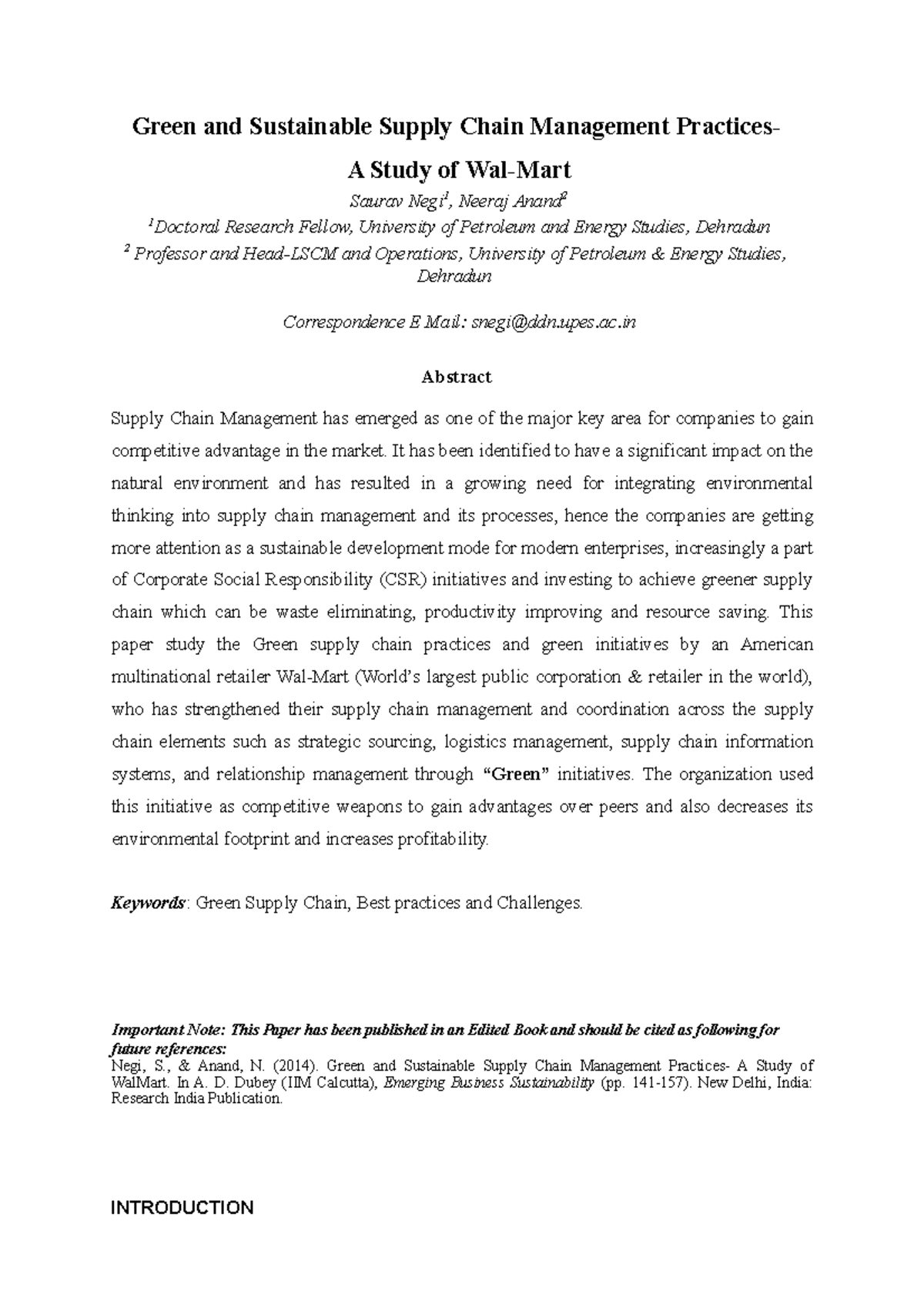 Green and Sustainable Supply Chain Manag - upes.ac Abstract Supply ...