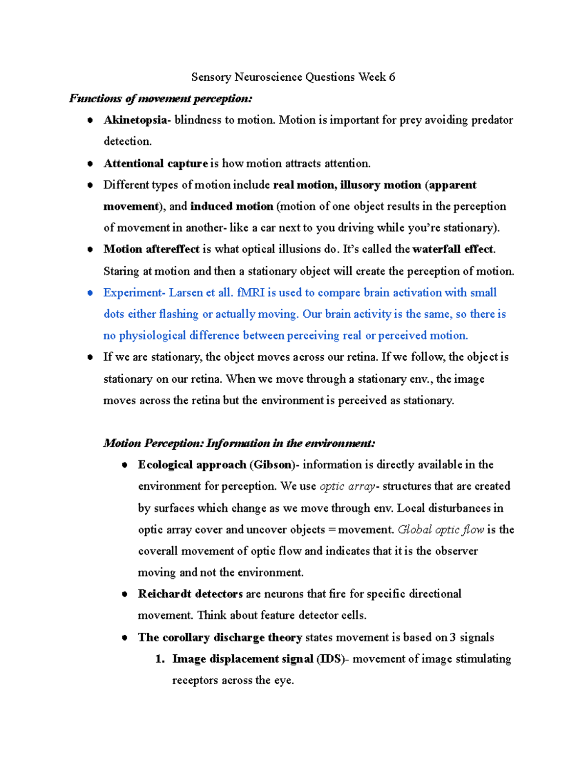 Sensory Neuroscience Week 6 Notes - Sensory Neuroscience Questions Week ...