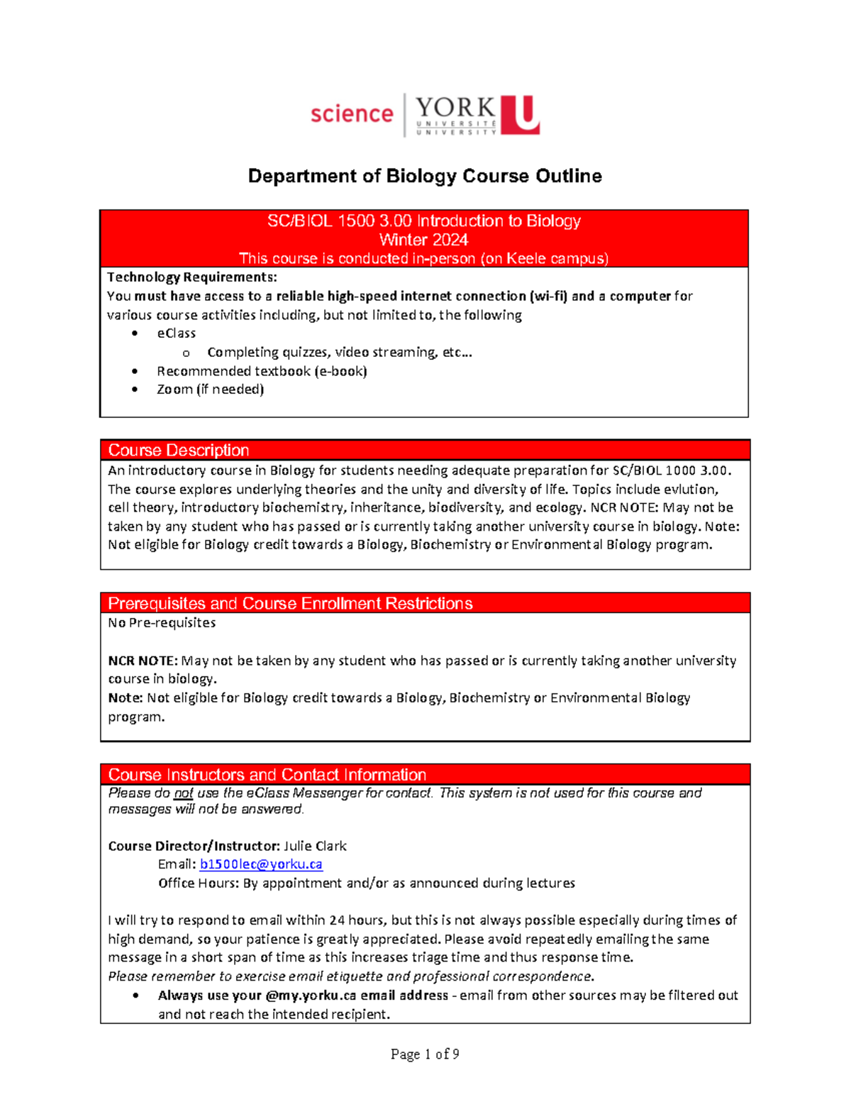 BIOL 1500 - W24 - Course Outline - updated December 20, 2023 ...